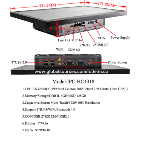 China Fodenn Customization 18.5 Inch 6*USB 2*COM Intel Core I7 Touch Screen Industrial Panel PC ...