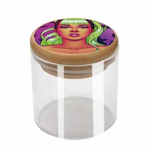 Wholesale Smoking Glass jar wooden cap jars Tobacco Glass Jar With ...