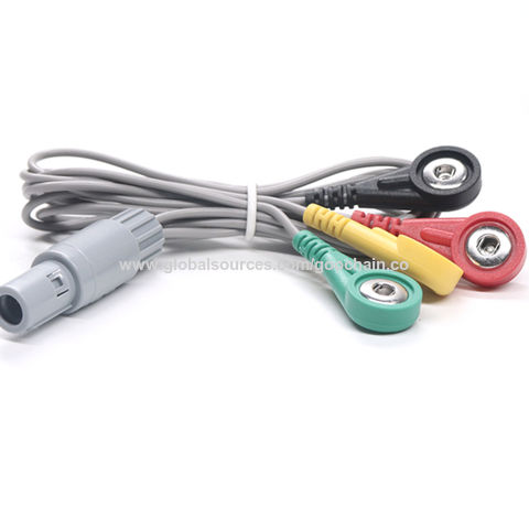 China LEMO 4pin plug to ECG EKG button electrode lead wire, ECG button ...