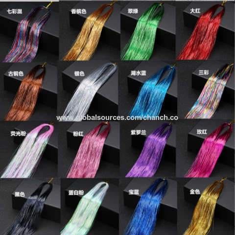 New tinsel hair wigs closures extensions multicolored PET laser hair ...