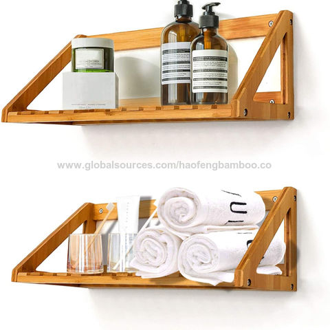 Buy Wholesale China 2 Tier Solid Bamboo Wall Hanging Shelf Rack Wall ...