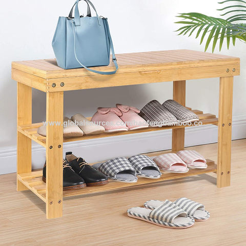 Buy Wholesale China Bamboo Shoe Rack Bench 3-tier Entryway Organizer ...