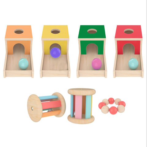 Montessori Wooden Toy Ball Drop Box Permanence Target Box with Tray ...