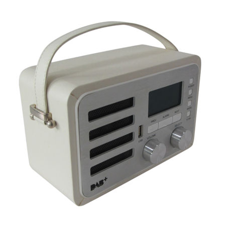 Portable DAB Radio Retro Wooden Leather LCD Display Clock Radio with ...