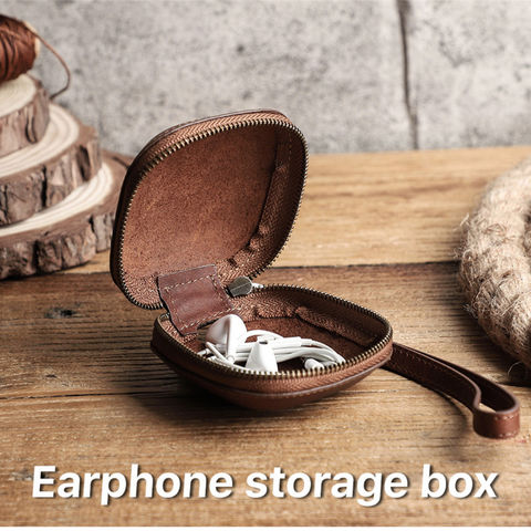 Genuine Leather Headphone Case Lanyard Storage Box Wireless Charging ...