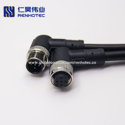 M12 Connector A Code 5 Pin Male to 5 Pin Female Right Angle Solder ...