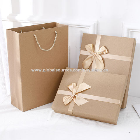 Rectangular Heaven And Earth Cover Kraft Paper Gift Box Large Ribbon ...