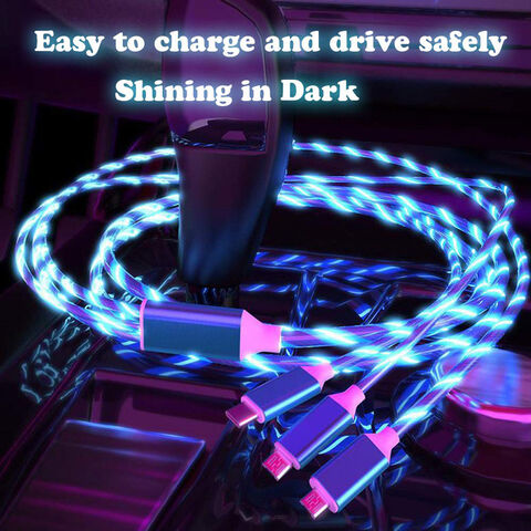 China 3 in1 Shining Blue Cable Multi LED Flowing Shining Charger Cable ...
