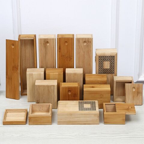 Different shape solid bamboo wood box packaging box pull cover gift ...