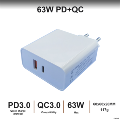 China PD Charger Fast Charger type-C charger Wall Charger 63W 1USB-C+ ...
