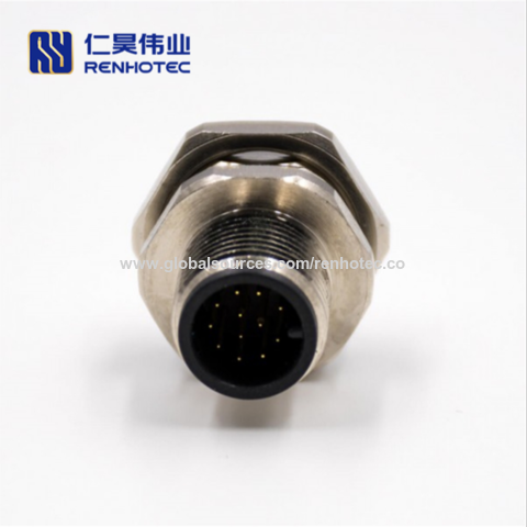 M12 Connector 12 Pin A Coded Male Straight Socket Back Mount Solder ...