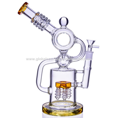 13" Donut 3-arm recycler glass bong with spring percolator, tobacco ...