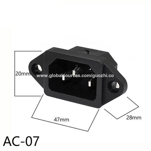 AC Male Power Socket AC-07 10A 3 Pins Chassis Panel Mounted IEC320 C14 ...