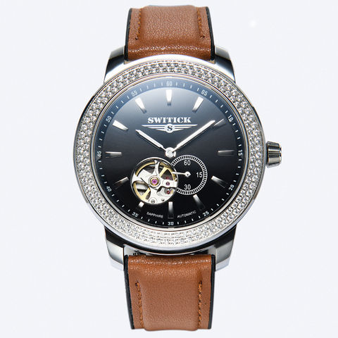 SWITICK 43mm Gent's Stainless Steel Mechanical Watch with leather strap ...