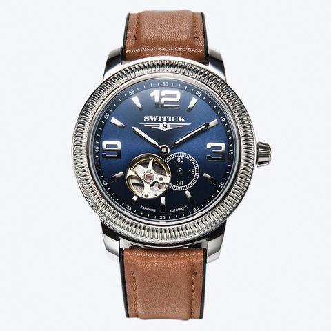 SWITICK 43mm Gent's Stainless Steel Mechanical Watch with leather strap ...