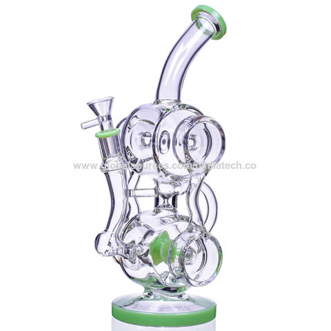 12" double-barrel recycler curved neck glass bong with percolator ...