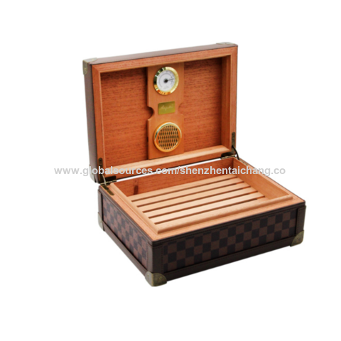China Leather Coated Cedar Wood Cigar Box / Cigar Humidor, Holds up to ...
