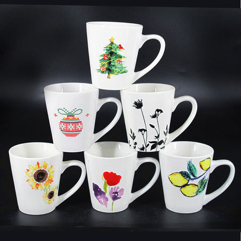 Beautiful flower decal mug ceramic milk mug 12oz porcelain tea cup milk ...