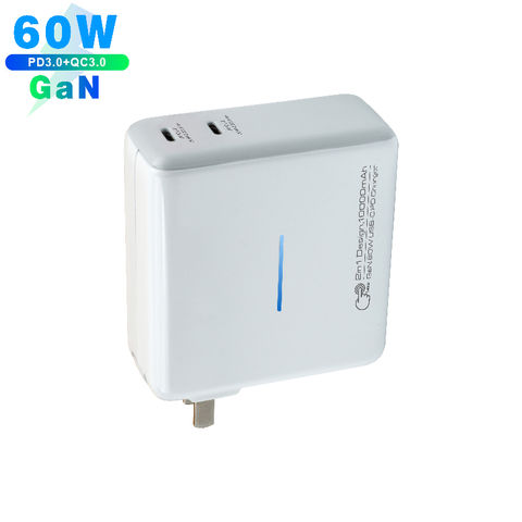 2 in 1 GaN tech 60W USB C PD Wall Charger with built-in battery ...