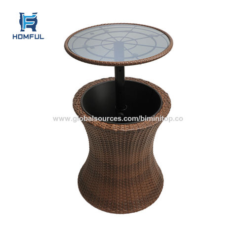 Ice Bucket Table HOMFUL Outdoor Patio Ice Cooler Bar Table Rattan Table ...