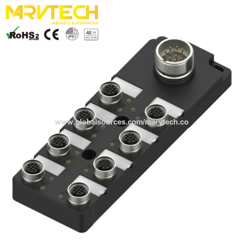 M12 8 ports signle signal sensor actuator boxe with M23 vertical connection for factory ...