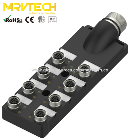 M12 6 ports single signal sensor actuator boxe with M23 horizontal connection for factory ...