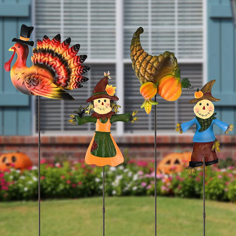Buy Wholesale China Thanksgiving Yard Stakes Metal Set Of 4 Pumpkin ...