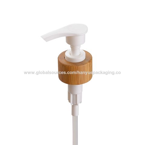 Bamboo lotion pumps 24/410 lotion pump white plastic pp with bamboo collar for shampoo, bamboo ...