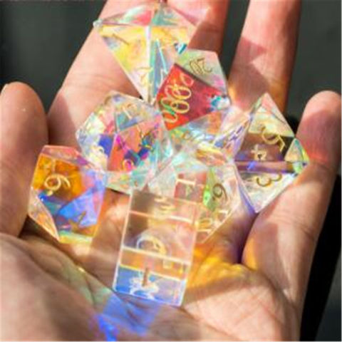 Rainbow Crystal Semi-Precious DND Gemstone Dice Set with Black PU ...