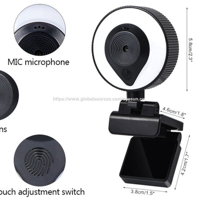 2K 1080p HD Webcam with Microphone and Ring Light, Webcam Cover, 3 ...