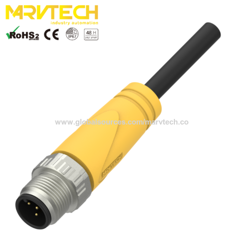 MARVTECH M12 3/4/5/6/8/12/17 pin male circular cable wire connector for factory automation, M12 ...
