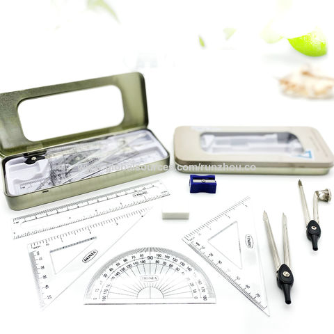 Tin box mathematical geometry file cover contains compass ruler pencil ...