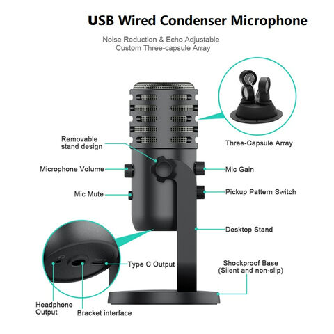 Wired USB Streaming Microphone Condenser Microphone Cardioid/Omni ...