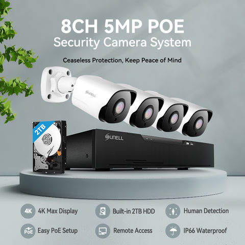 Sunell POE AI Surveillance IP Camera System 5MP, 8CH NVR 4K Outdoor ...
