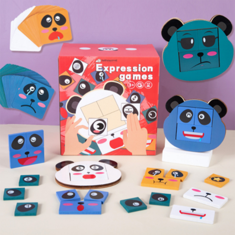 2022 New Wooden Cartoon Panda Expression Games Magic Cube Blocks Three ...