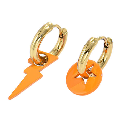 Buy Wholesale China Simple Lightning Drop Stainless Steel Hoop Earrings ...