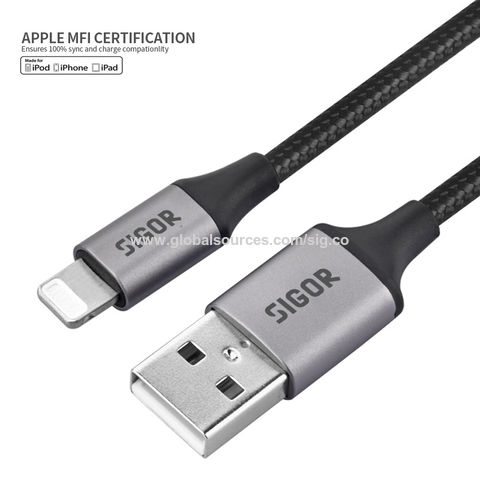 MFi USB-A to Lightning Cable 12W Max with Nylon Braided material, USB-A ...