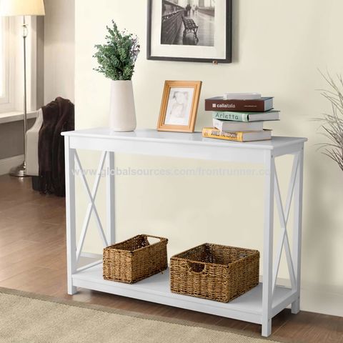 White Color Console Table with Shelf KD Furniture of Wooden Desk Wooden ...
