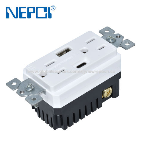 Us Nema 5-15r Gfci Usb Wall Outlet Socket With Usb A C 20w 15a Duplex ...