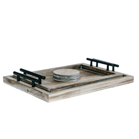 Buy Wholesale China Serving Tray Wooden Rustic (set Of 2) | Black Sleek ...