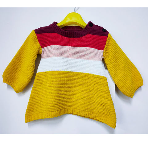 Buy Wholesale China Girl's Color Stripe Knit Dress Girl's Fancy Yarn ...