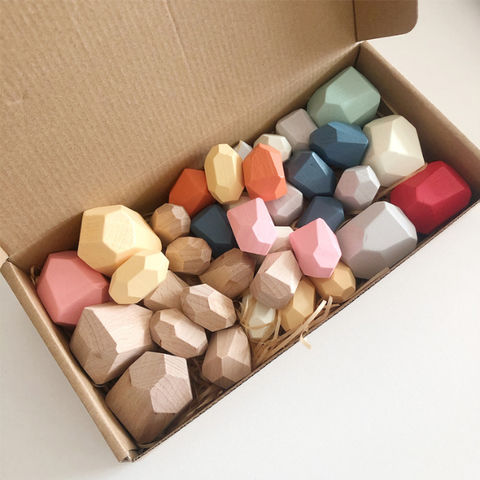 Wooden Balancing Stone Coloured Stones Stacking Game Rock Blocks Toy ...