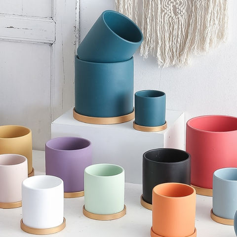 Buy Wholesale China Morandi Ceramic Flower Pot With Tray Straight Tube ...