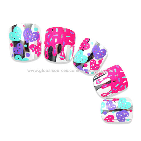 Square Shape Press On Electroplating Love Dessert Kids False Nails Oem ...