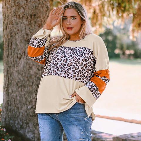 Buy Wholesale China Plus Size Clothing Tops Leopard Leopard Color Block ...