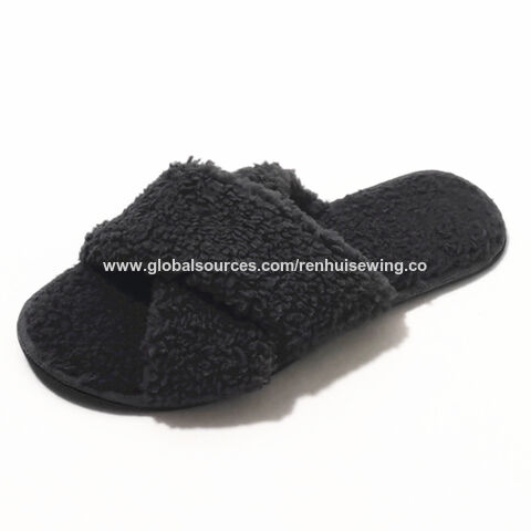 Buy Wholesale China Women Crooss Strap Faux Fur Indoor Slipper, Toe ...