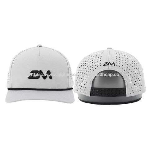 Custom Polyester 5 Panel 3d Embroidery Logo Laser Cut Drilled Hole Rope ...