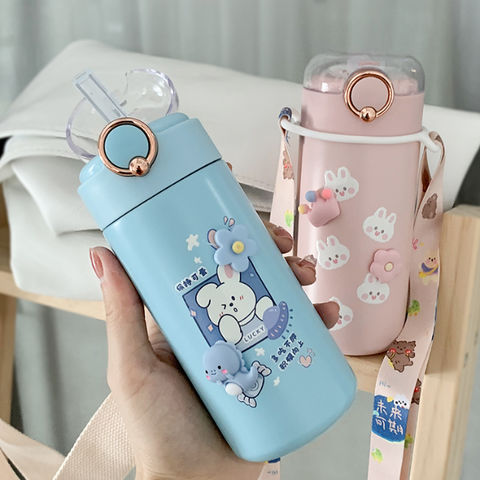 350/480ml Water Bottle Insulated Thermos Stainless Steel Vacuum Flask Travel Straw Cup Cute Bear ...