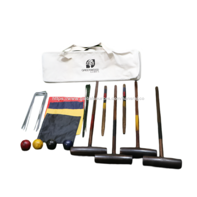Wooden Croquet Set With Carrying Case Wooden Mallets Colored Balls ...
