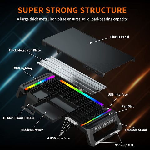 Amazon Popular 3 In 1 Rgb Gaming Laptop Stand Riser With 4 Usb Storage ...